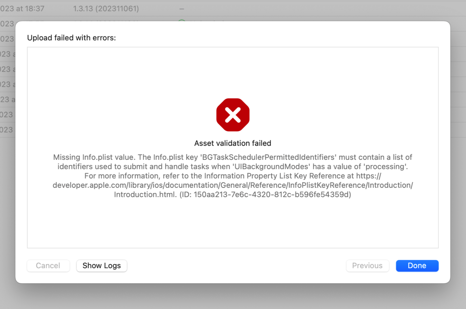 How to properly fix: The Info.plist key ‘BGTaskSchedulerPermittedIdentifiers’ must contain a ...